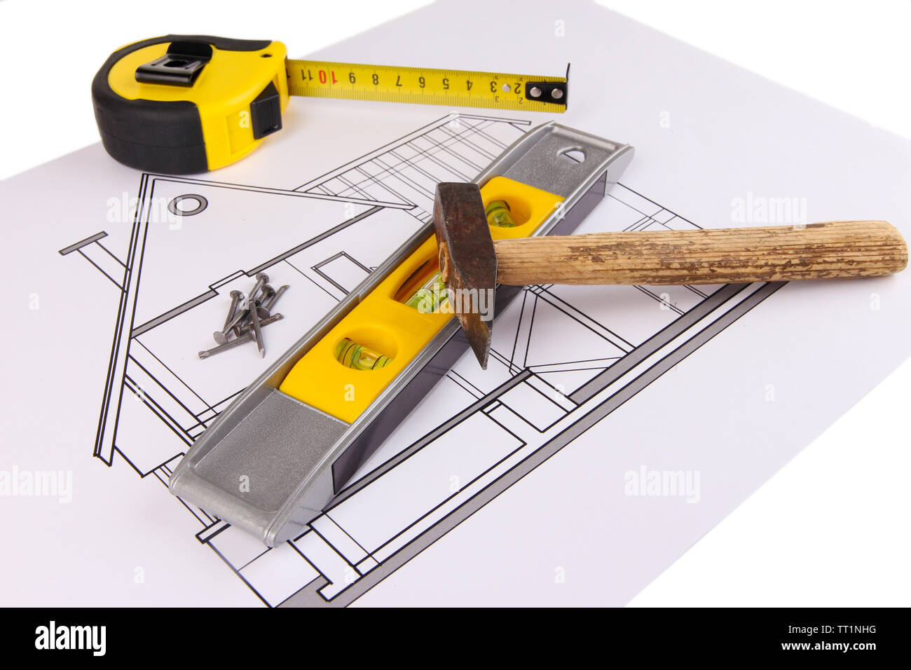 Tools on drawing close up Stock Photo - Alamy