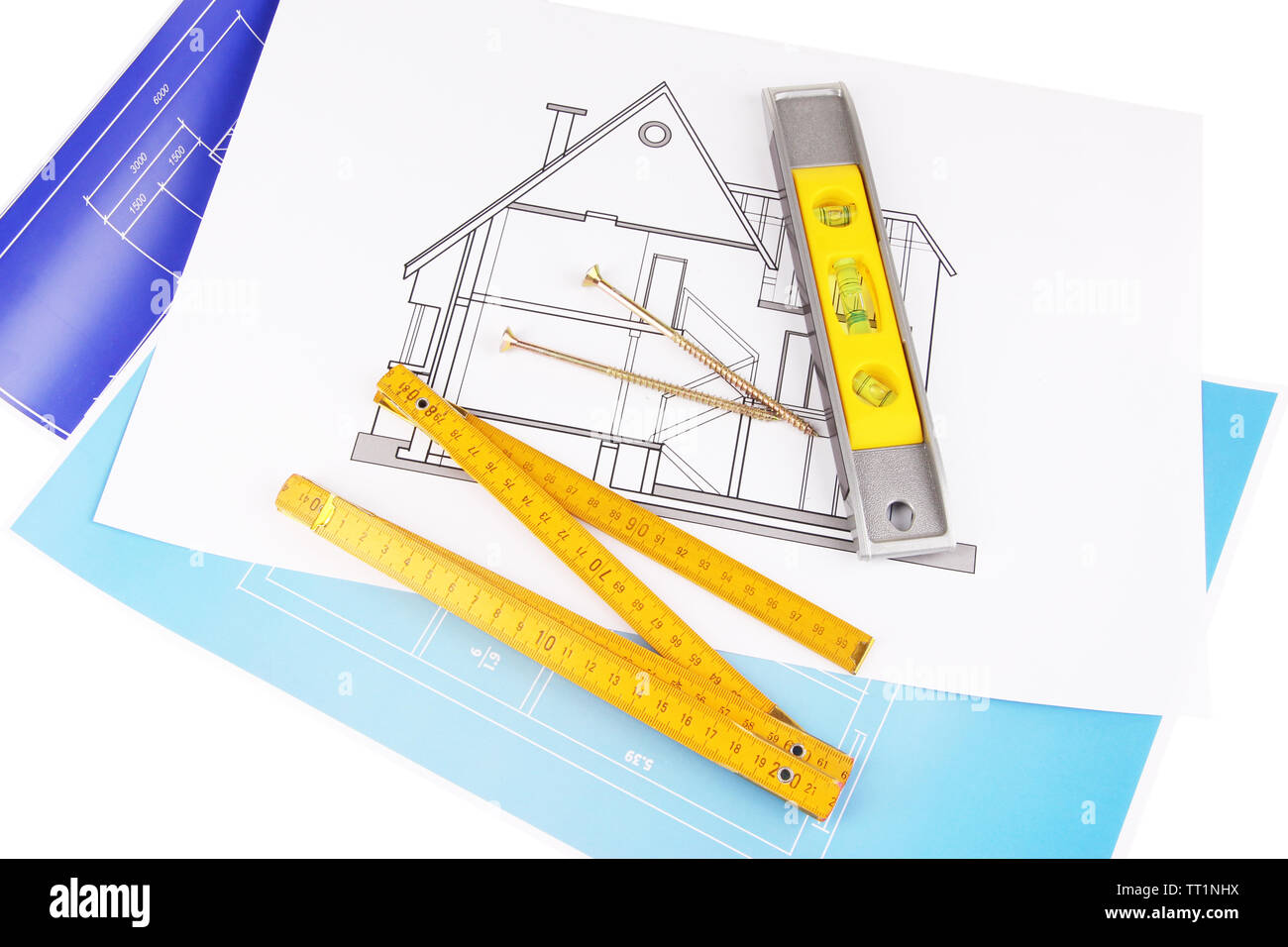 Tools on drawing close up Stock Photo - Alamy