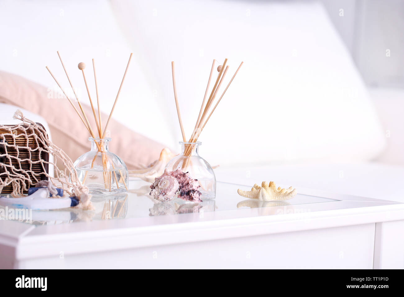 Room air refreshers and decorations on table, on home interior ...