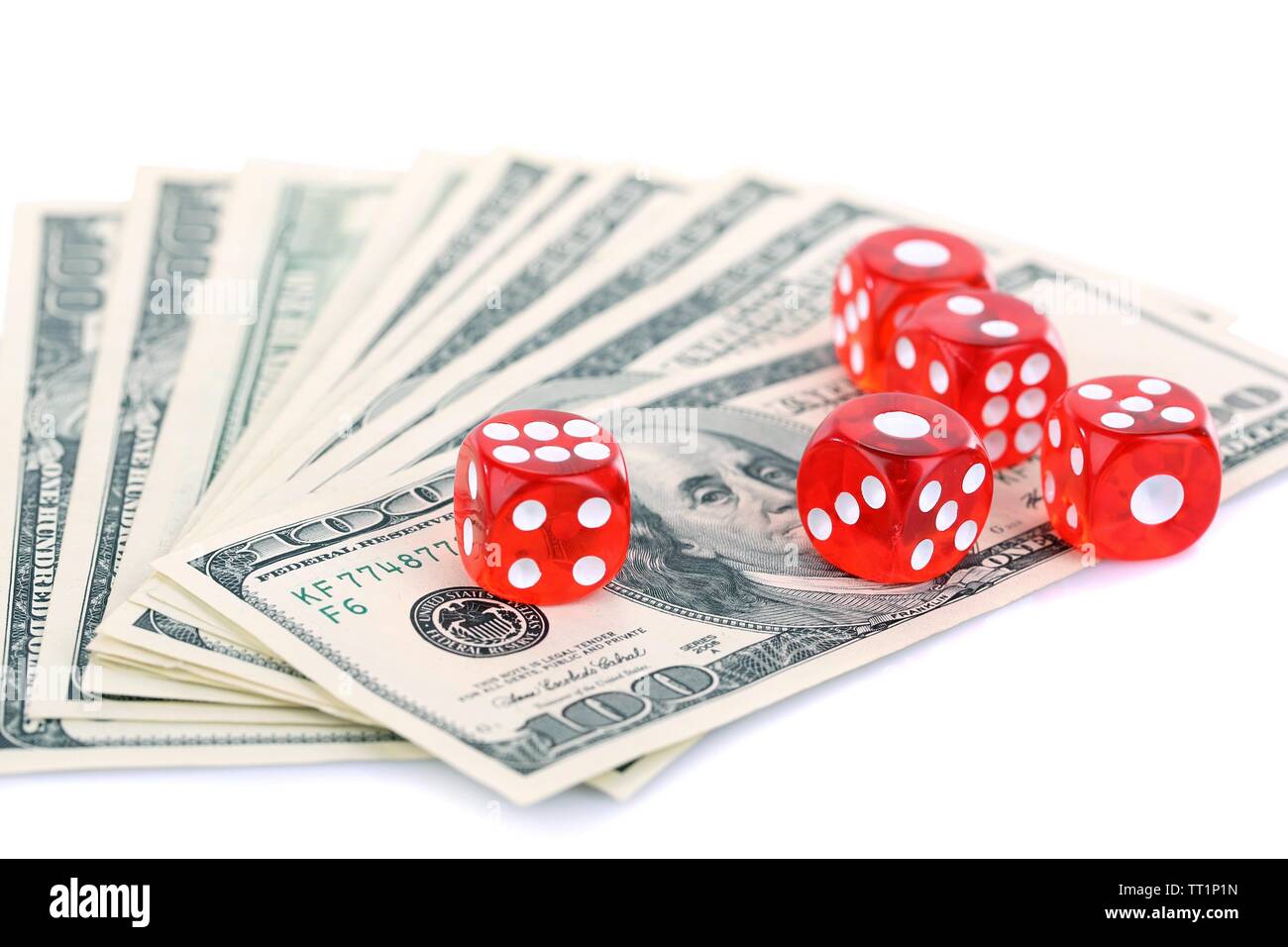 Red dices and money, isolated on white Stock Photo - Alamy