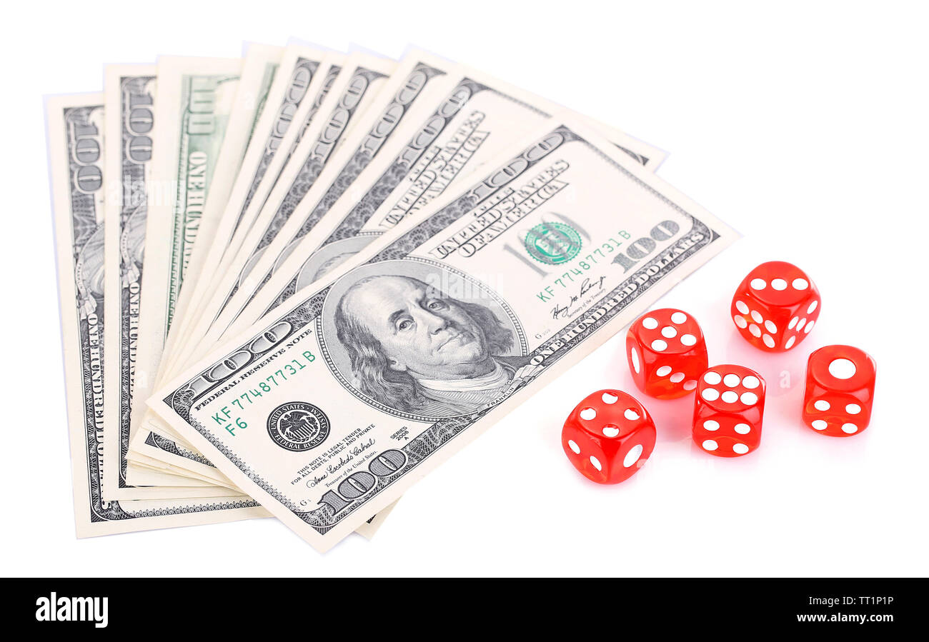 Red dices and money, isolated on white Stock Photo - Alamy