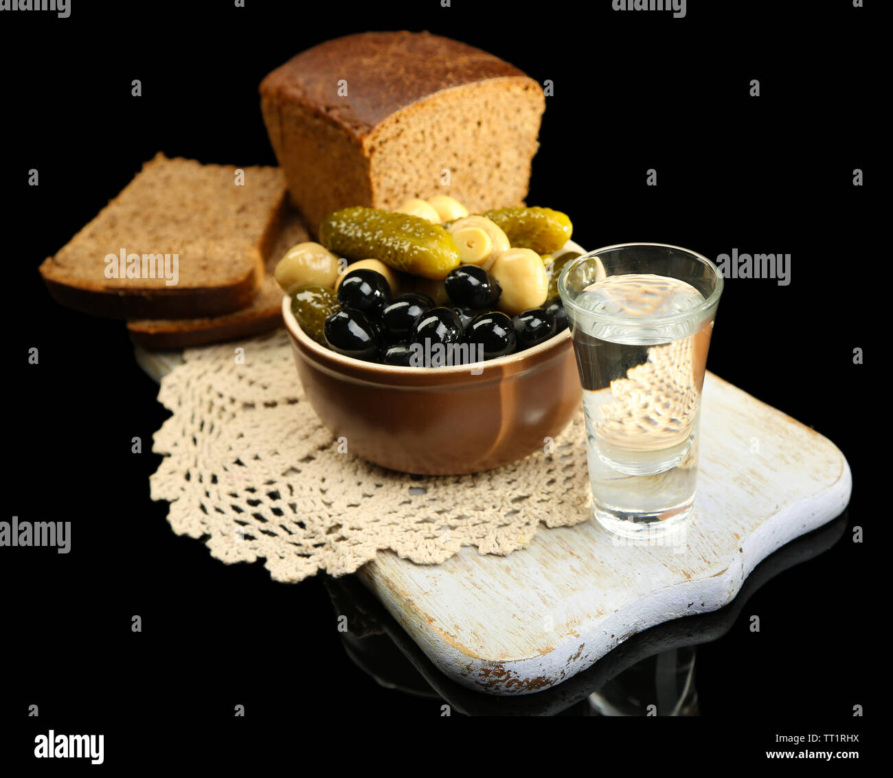 Composition with glasses of vodka, and marinated vegetables, fresh ...