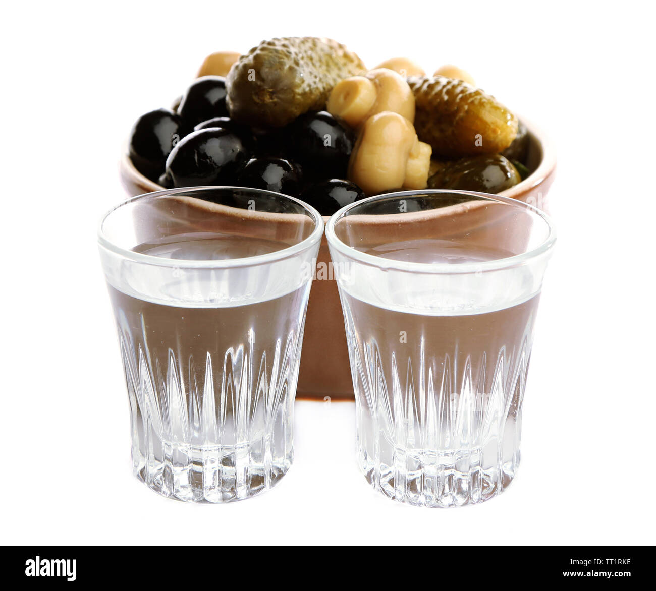 Composition with two glasses of vodka, and marinated vegetables ...