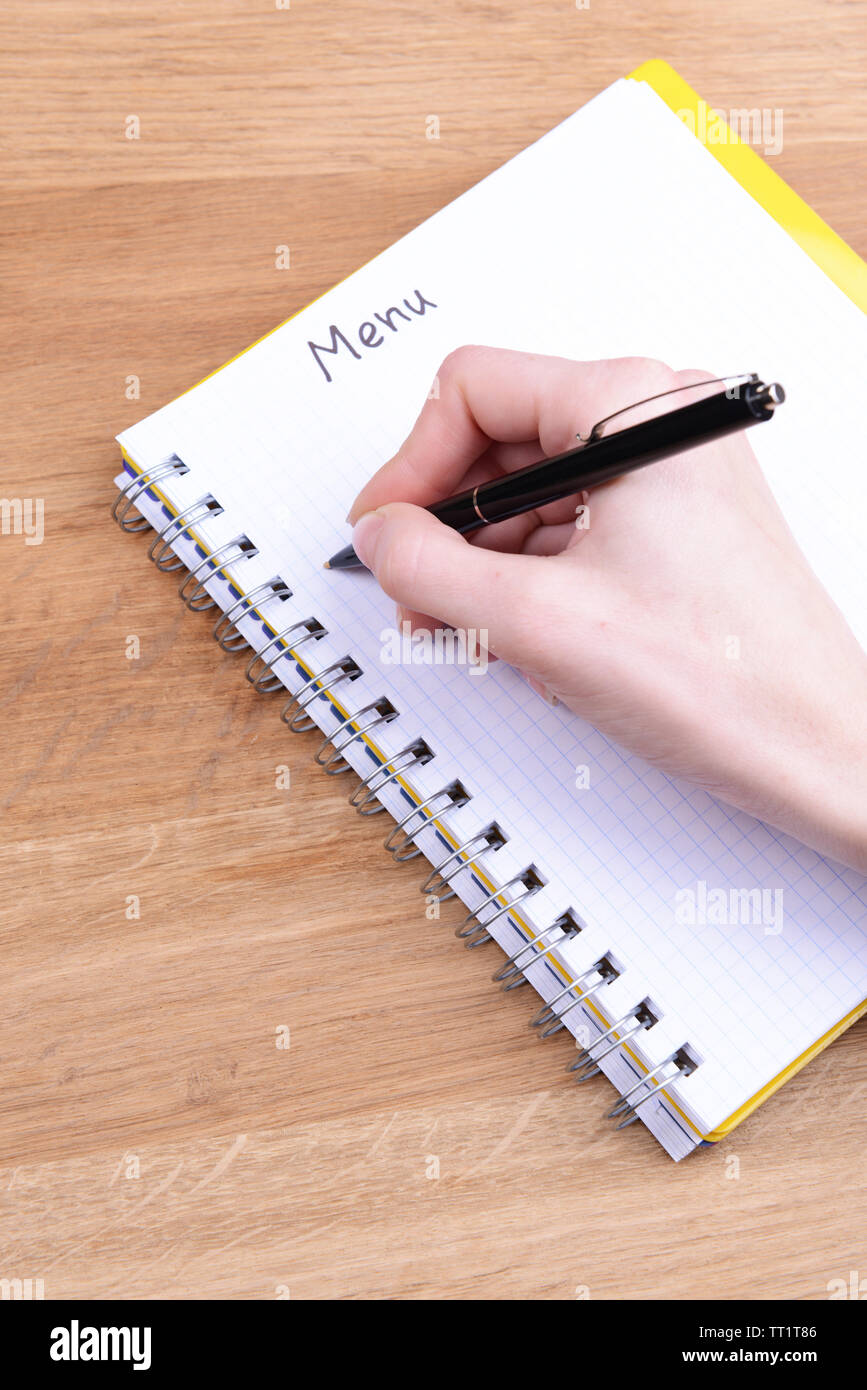 Writing menu close-up Stock Photo - Alamy
