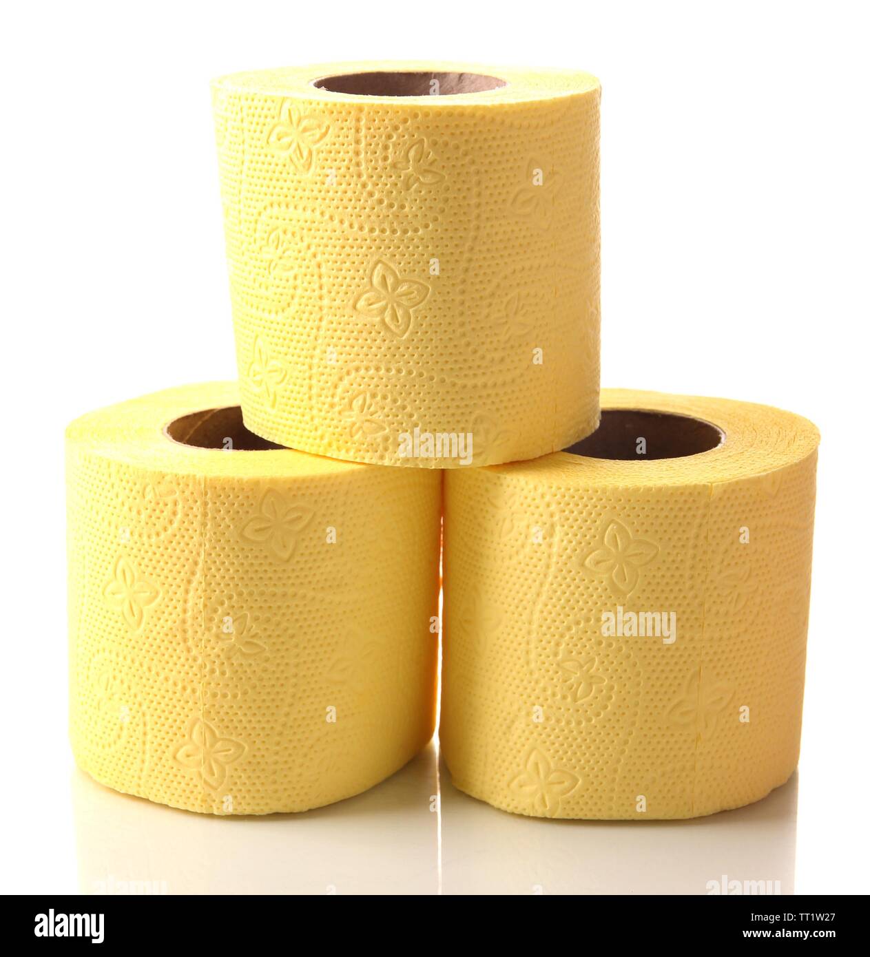 Color toilet paper rolls isolated on white Stock Photo - Alamy