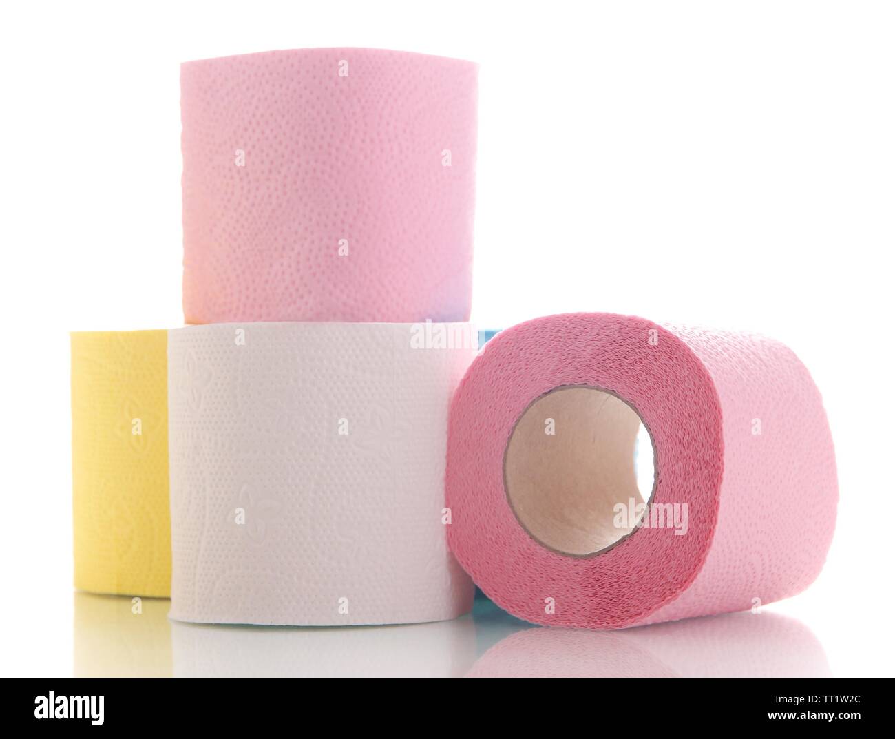 Colorful toilet paper rolls isolated on white Stock Photo - Alamy