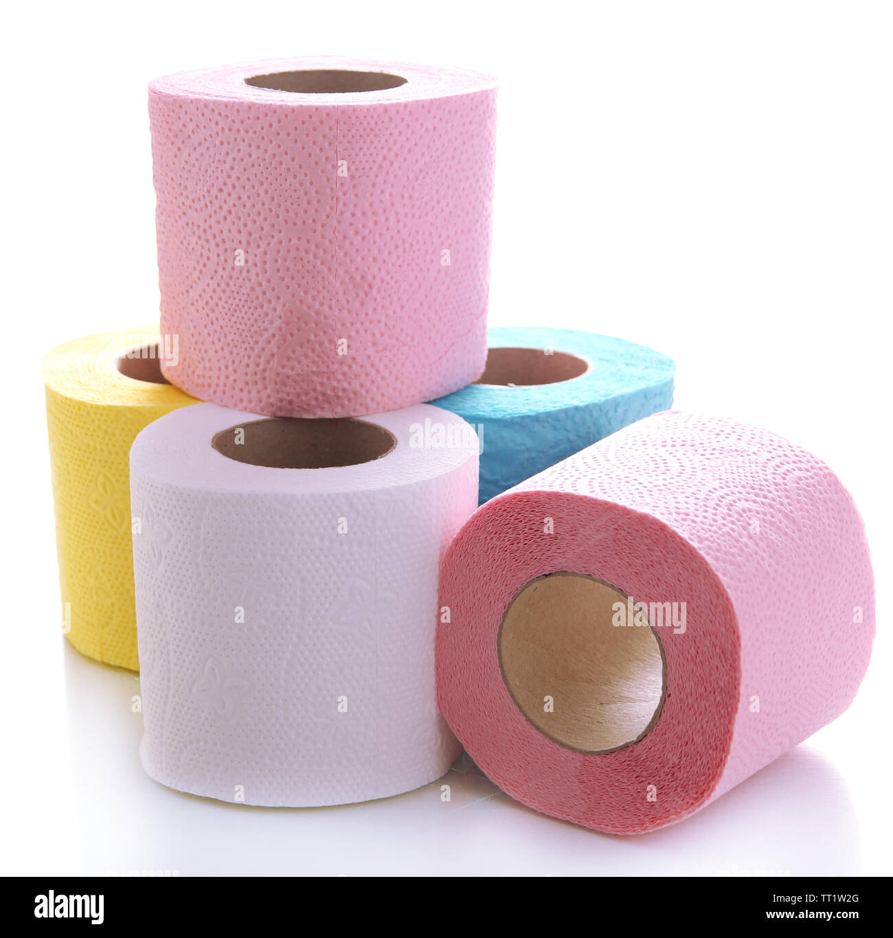 Colorful toilet paper rolls isolated on white Stock Photo - Alamy