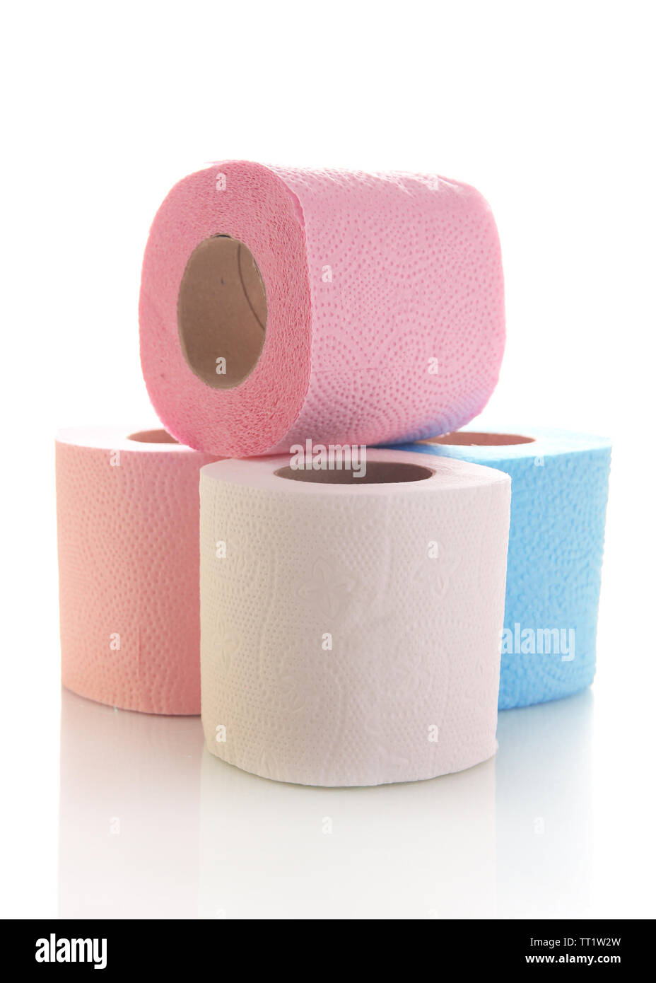 Colorful toilet paper rolls isolated on white Stock Photo - Alamy