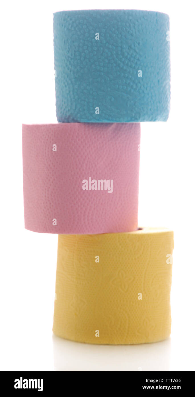Colorful toilet paper rolls isolated on white Stock Photo - Alamy