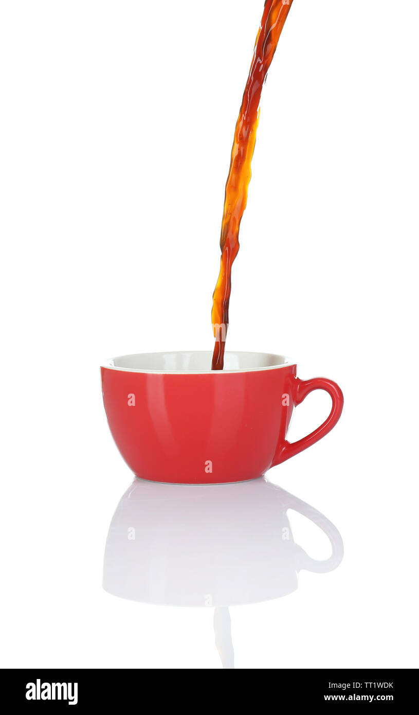Pour coffee into cup, isolated on white Stock Photo - Alamy