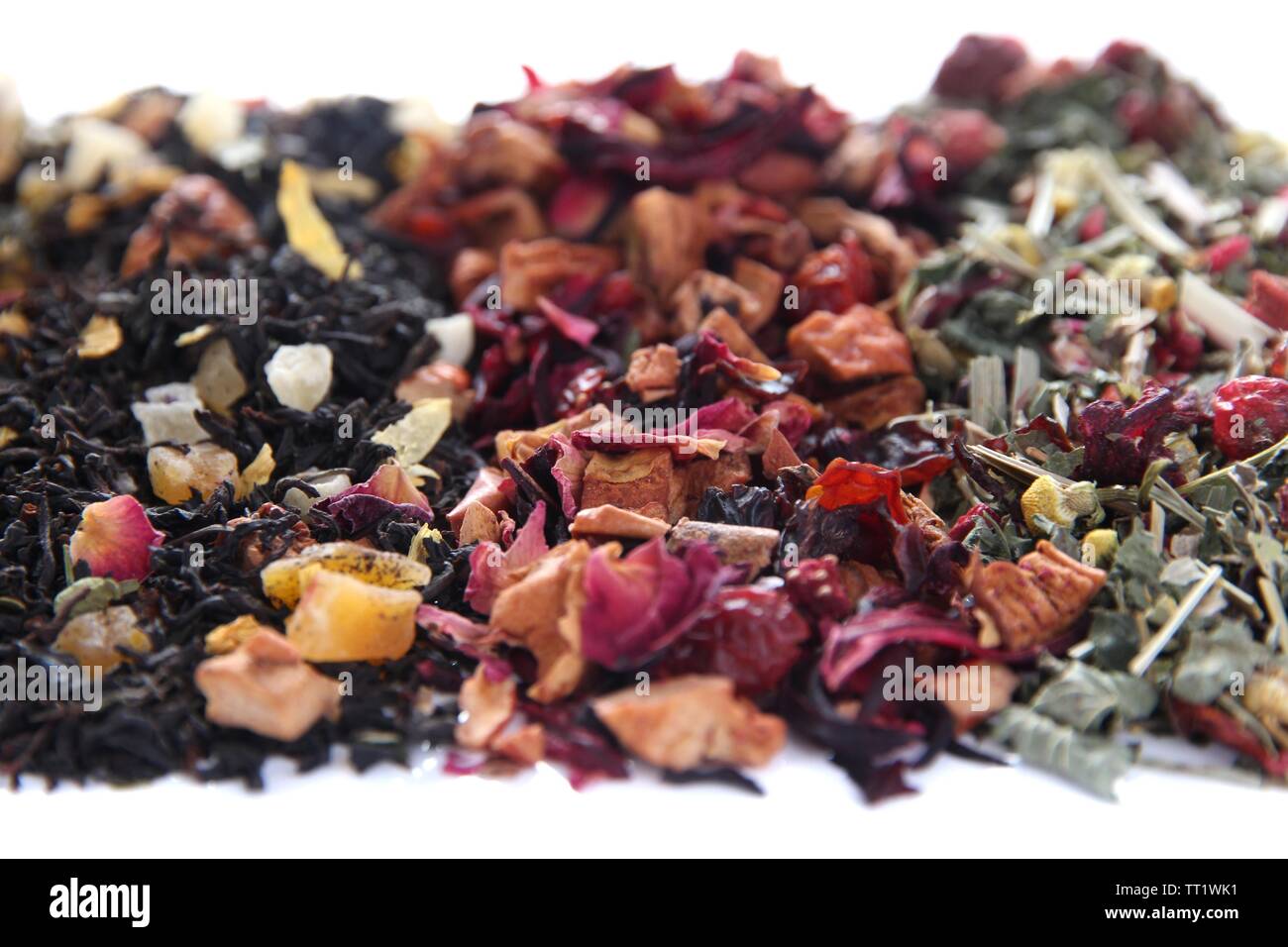 Different kinds of dry tea close up Stock Photo - Alamy