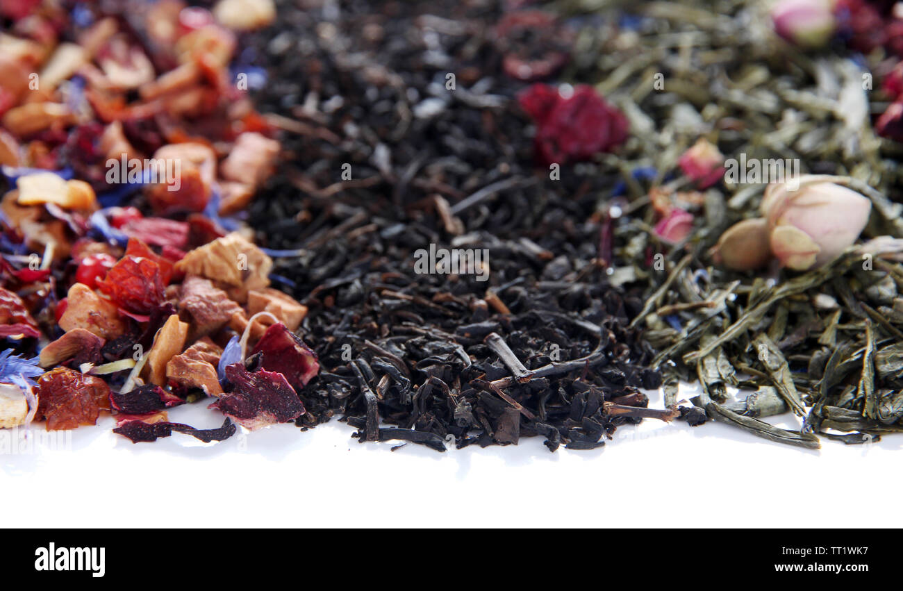 Different kinds of dry tea close up Stock Photo - Alamy