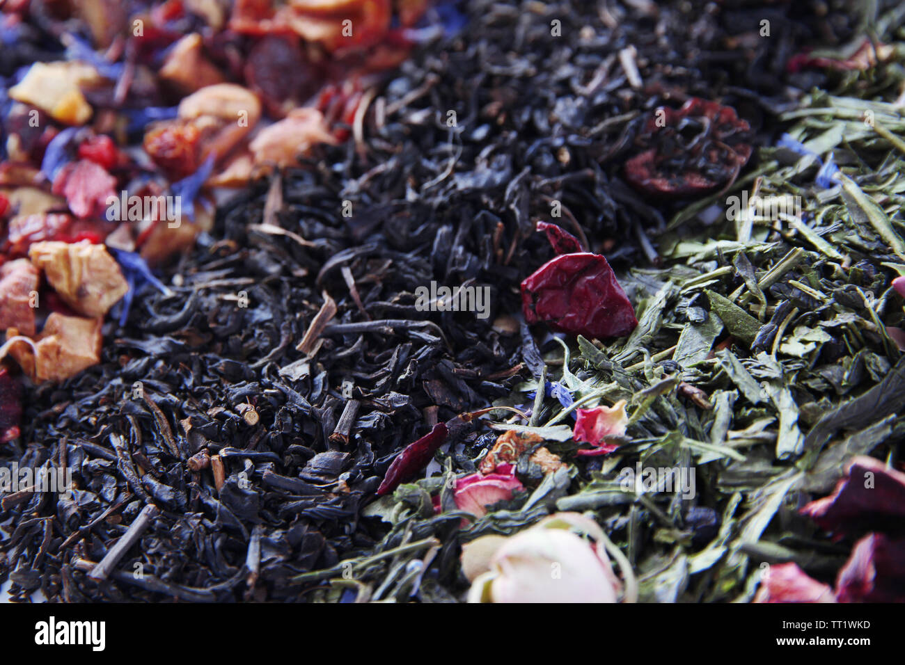 Different kinds of dry tea close up Stock Photo - Alamy