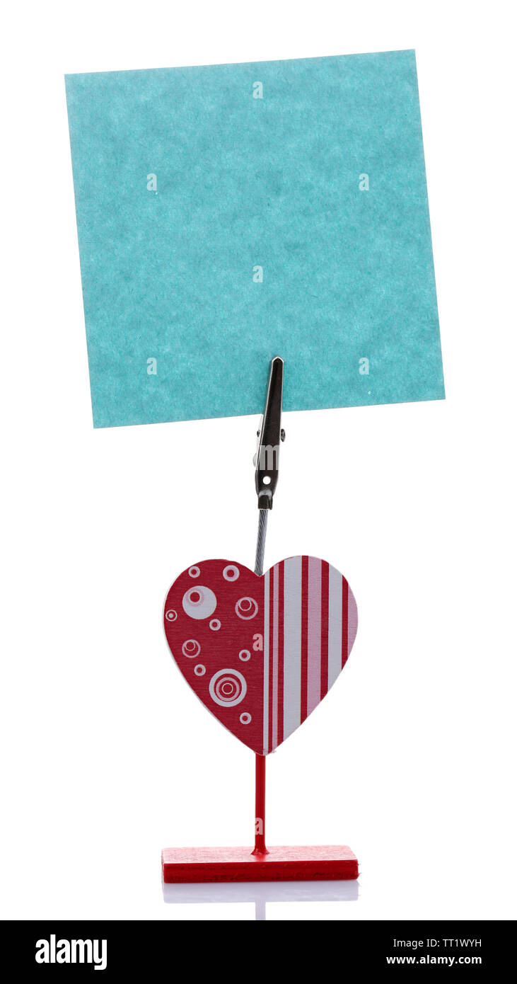 Empty note paper attached to message holder isolated on white Stock ...