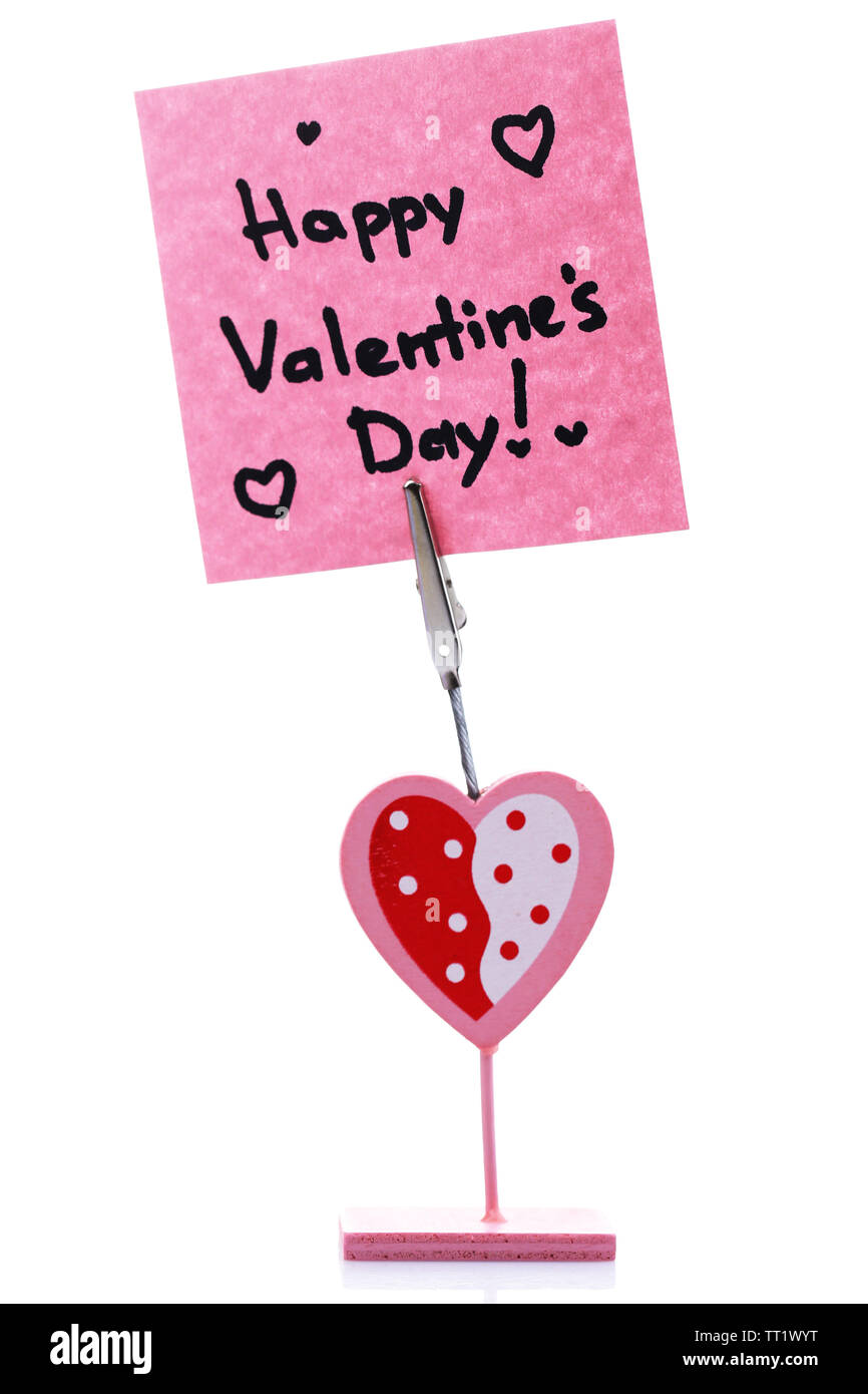 Message holder with sign on note paper isolated on white Stock Photo ...