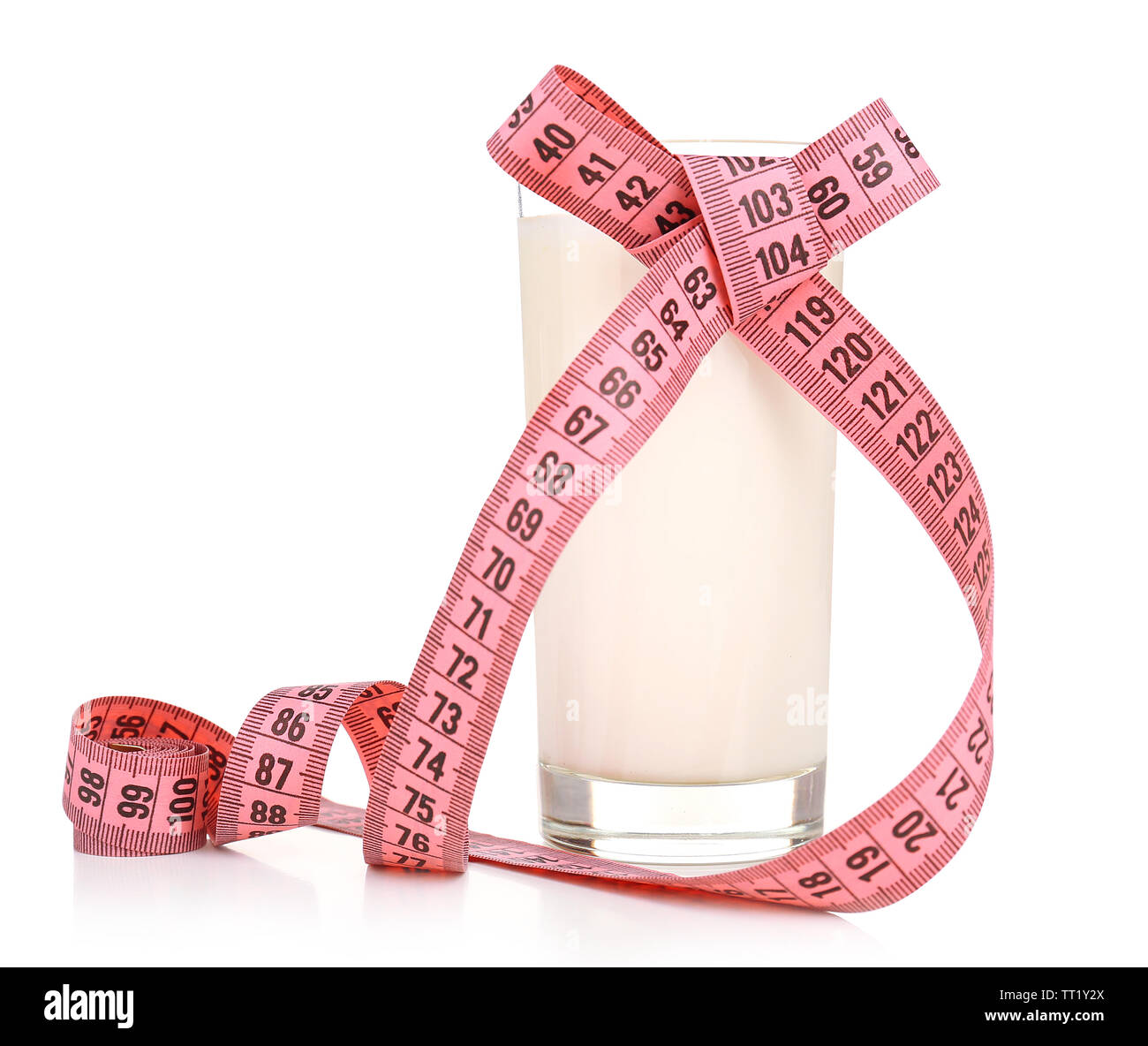 Glass of milk with measuring tape isolated on white Stock Photo - Alamy