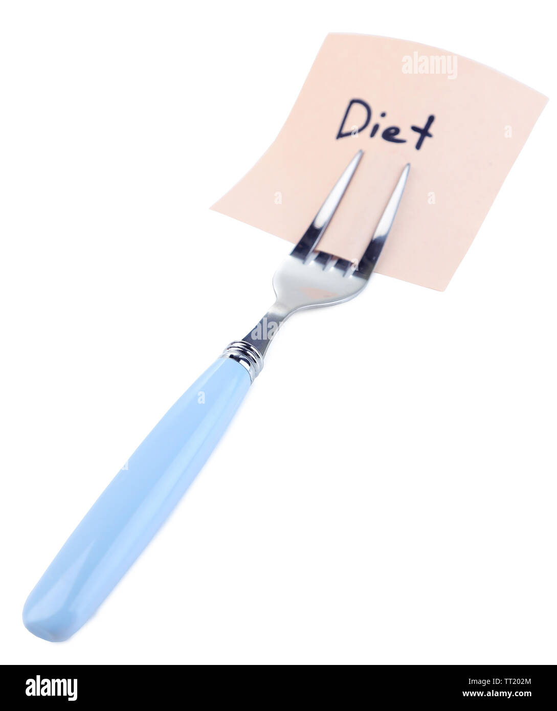 Note paper with message attached to fork, isolated on white Stock Photo ...