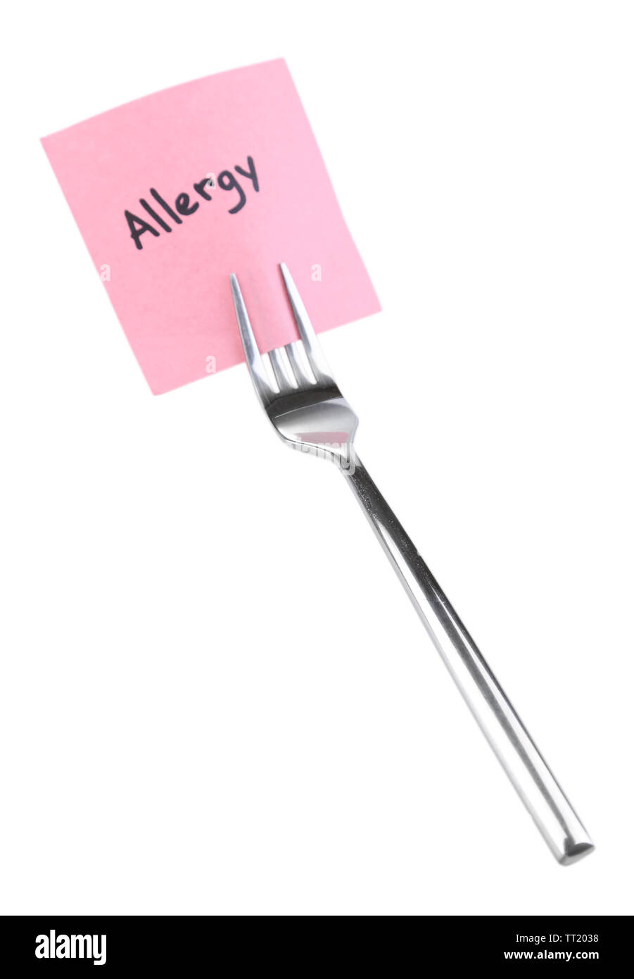 Note paper with message attached to fork, isolated on white Stock Photo ...