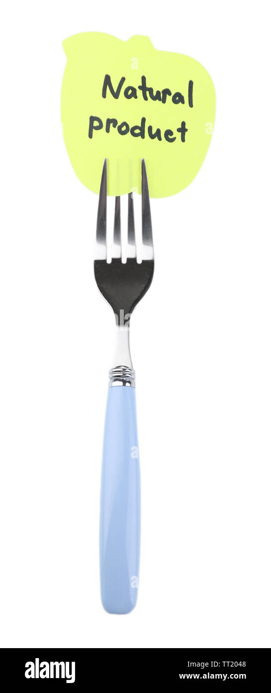 Note paper with message attached to fork, isolated on white Stock Photo ...