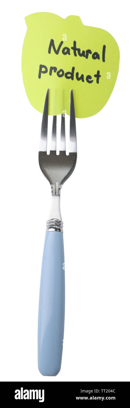 Note paper with message attached to fork, isolated on white Stock Photo ...