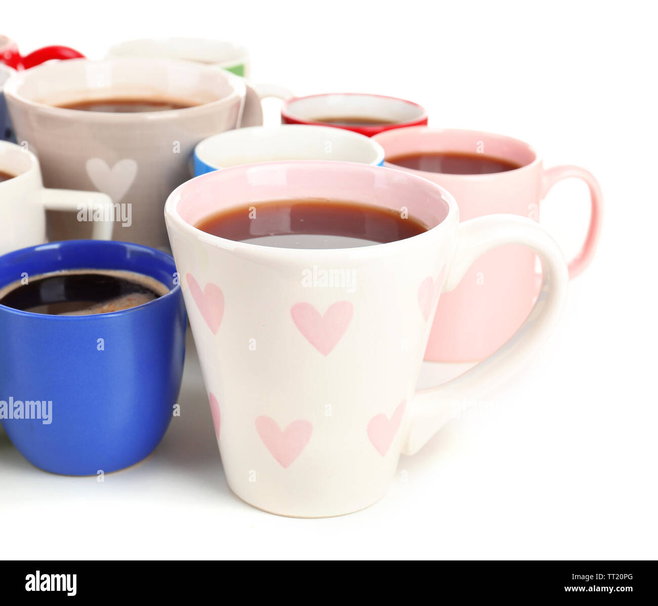 Many cups of coffee isolated on white Stock Photo - Alamy