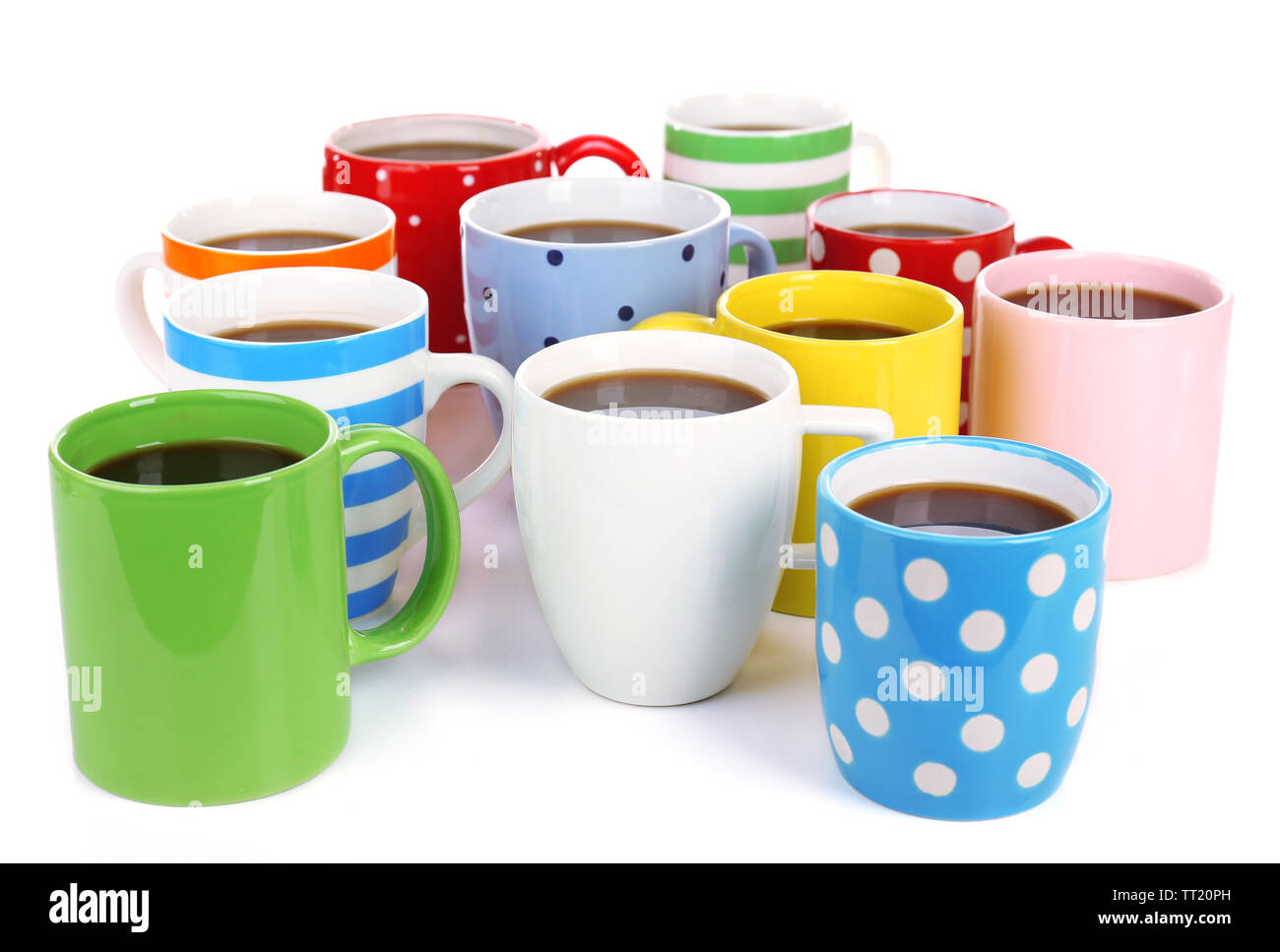 Many cups of coffee isolated on white Stock Photo - Alamy