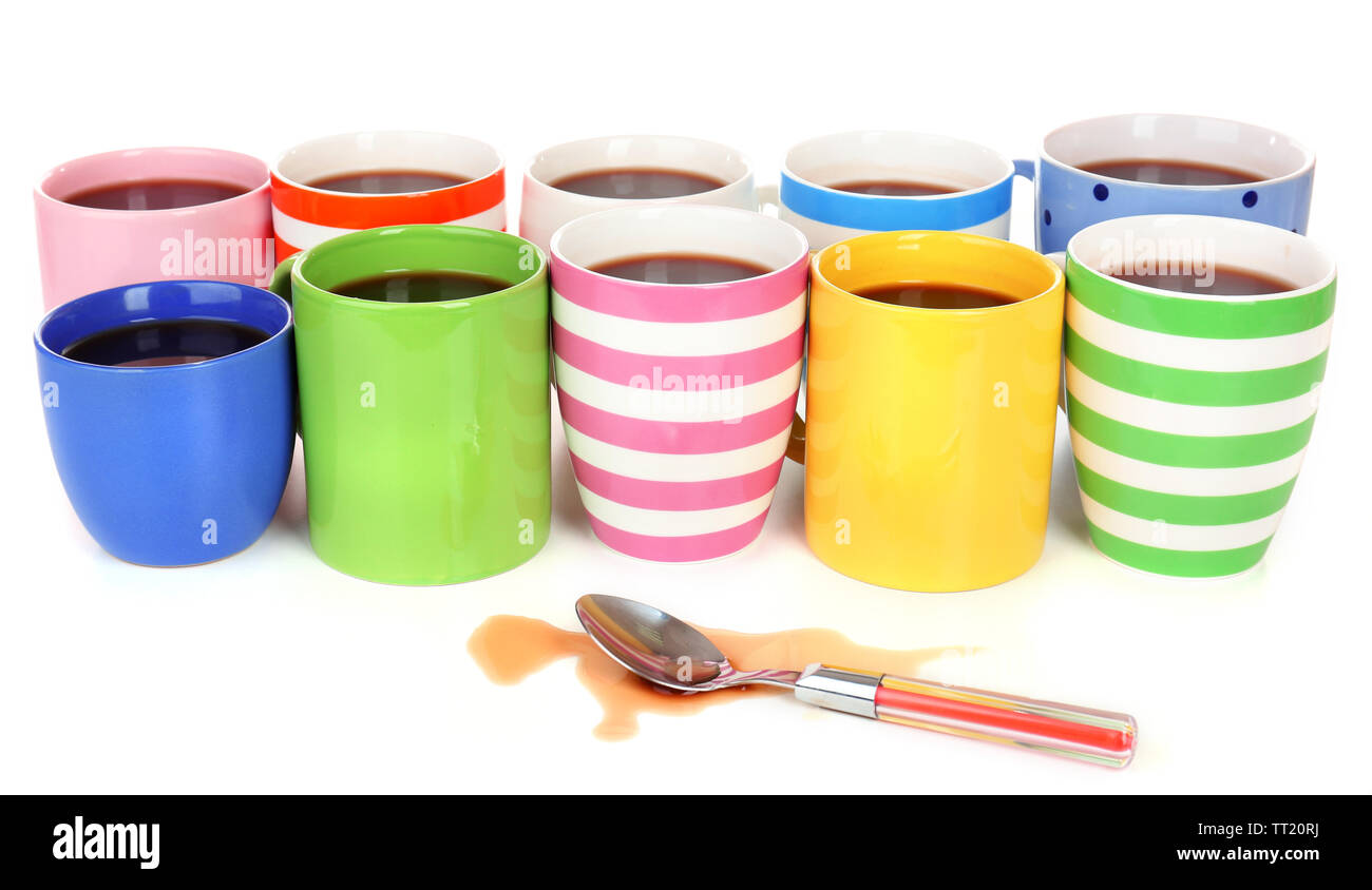 Many cups of coffee isolated on white Stock Photo - Alamy