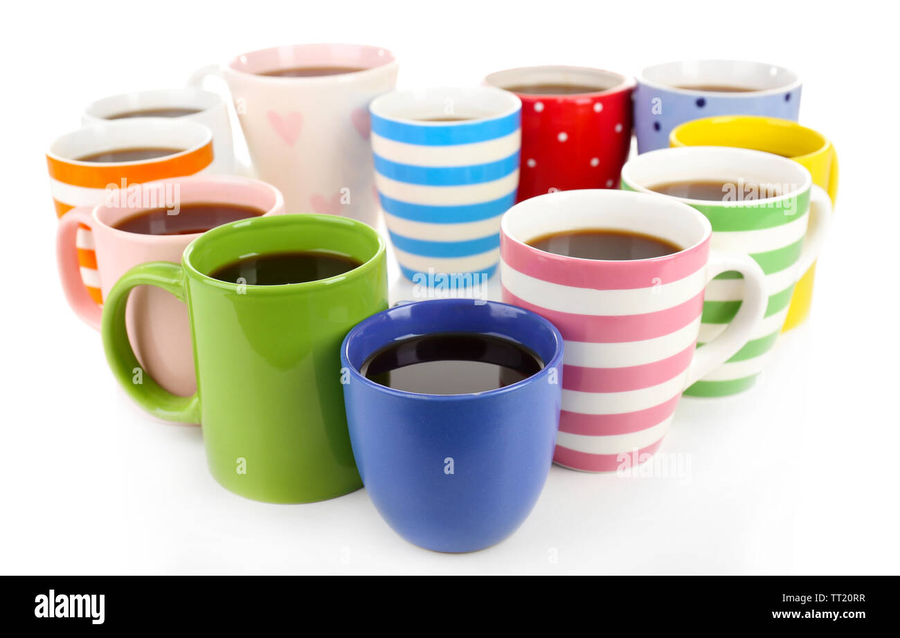 Many cups of coffee isolated on white Stock Photo - Alamy