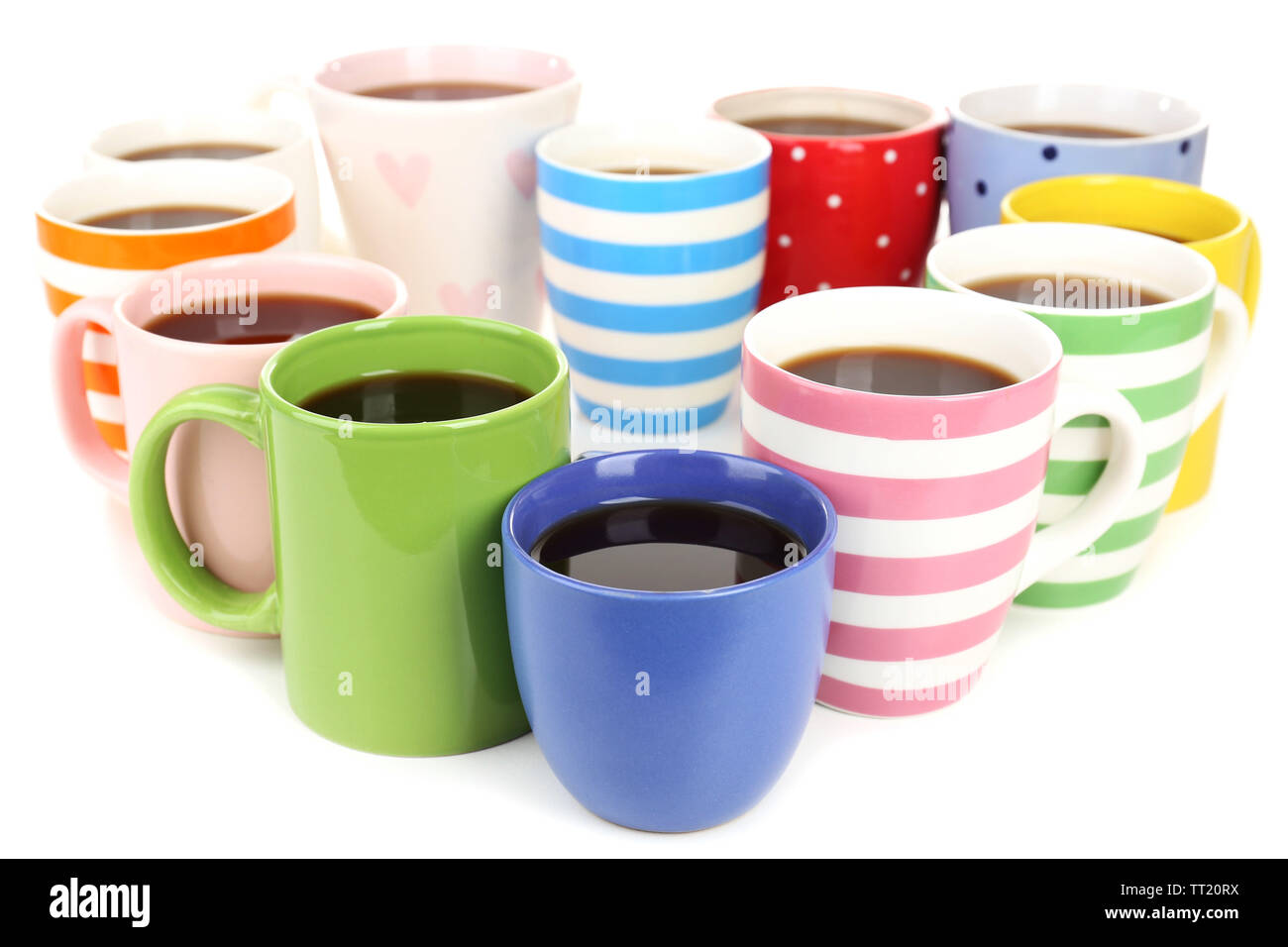 Many cups of coffee isolated on white Stock Photo - Alamy