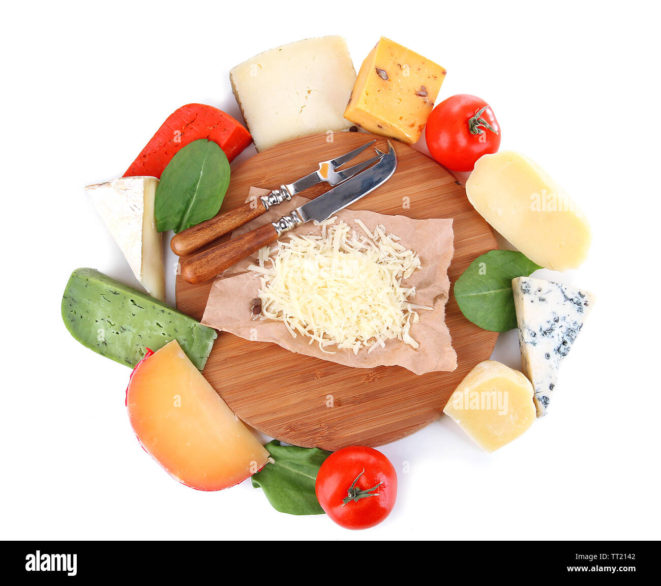 Different Italian cheese on wooden board, isolated on white Stock Photo ...