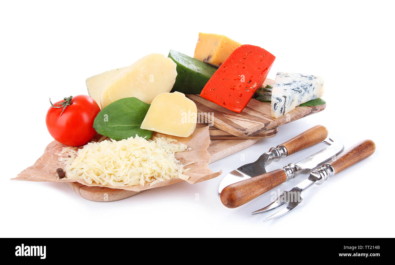 Different Italian cheese on wooden board, isolated on white Stock Photo ...