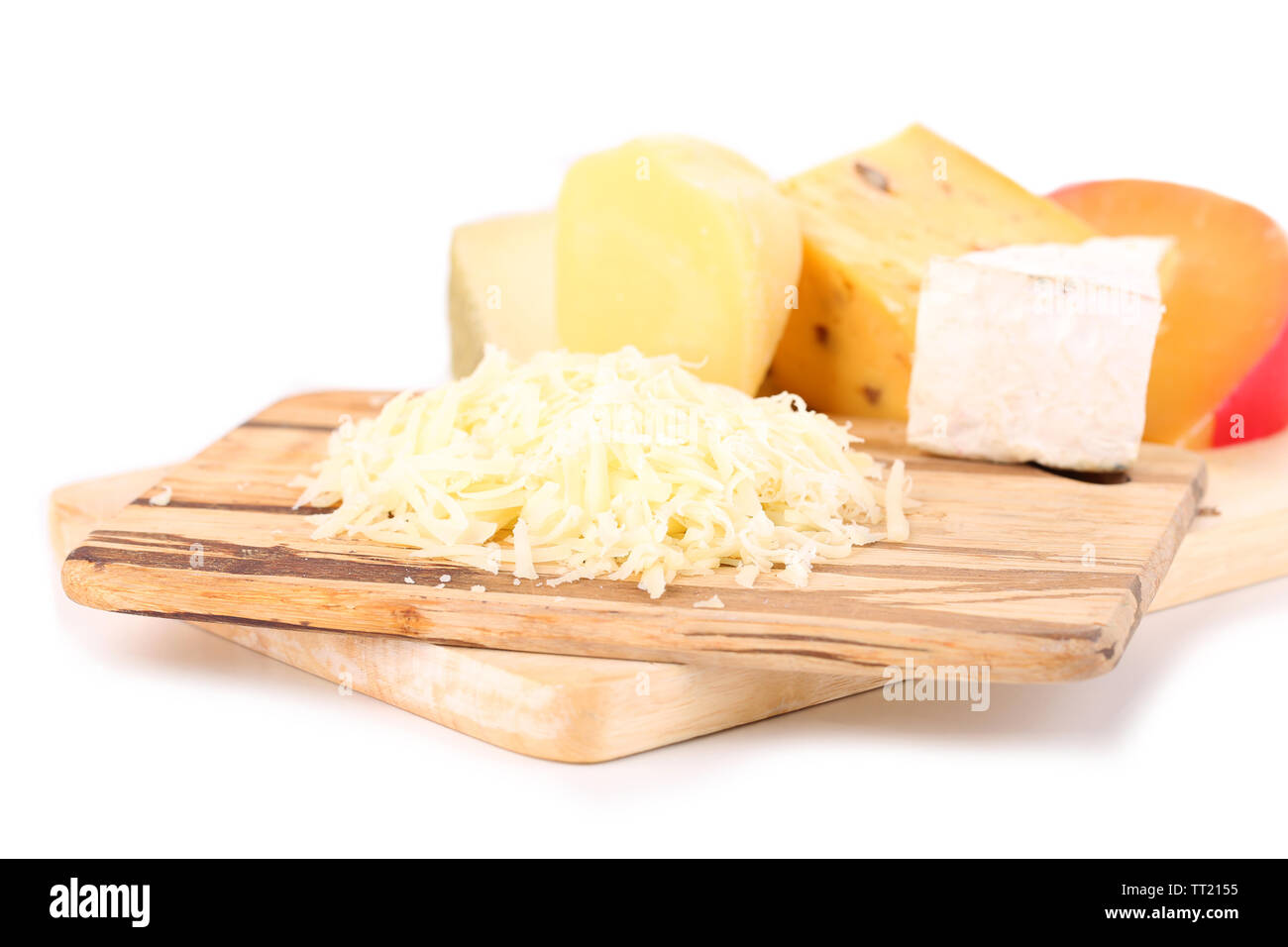 Different Italian cheese on wooden board, isolated on white Stock Photo ...