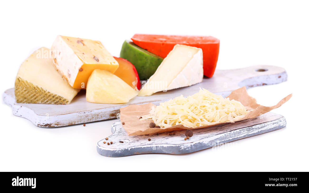 Different Italian cheese on wooden board, isolated on white Stock Photo ...