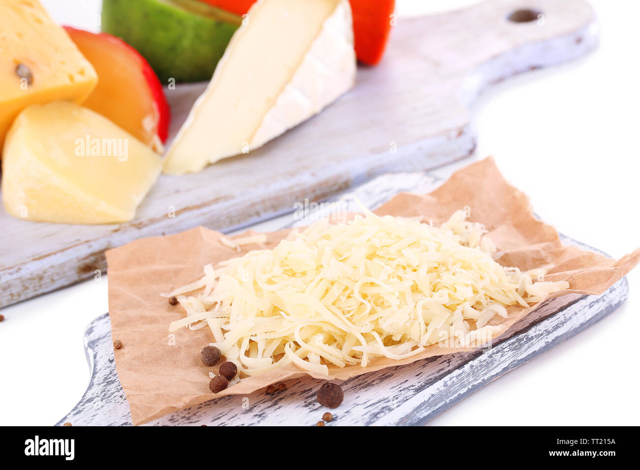 Different Italian cheese on wooden board, isolated on white Stock Photo ...