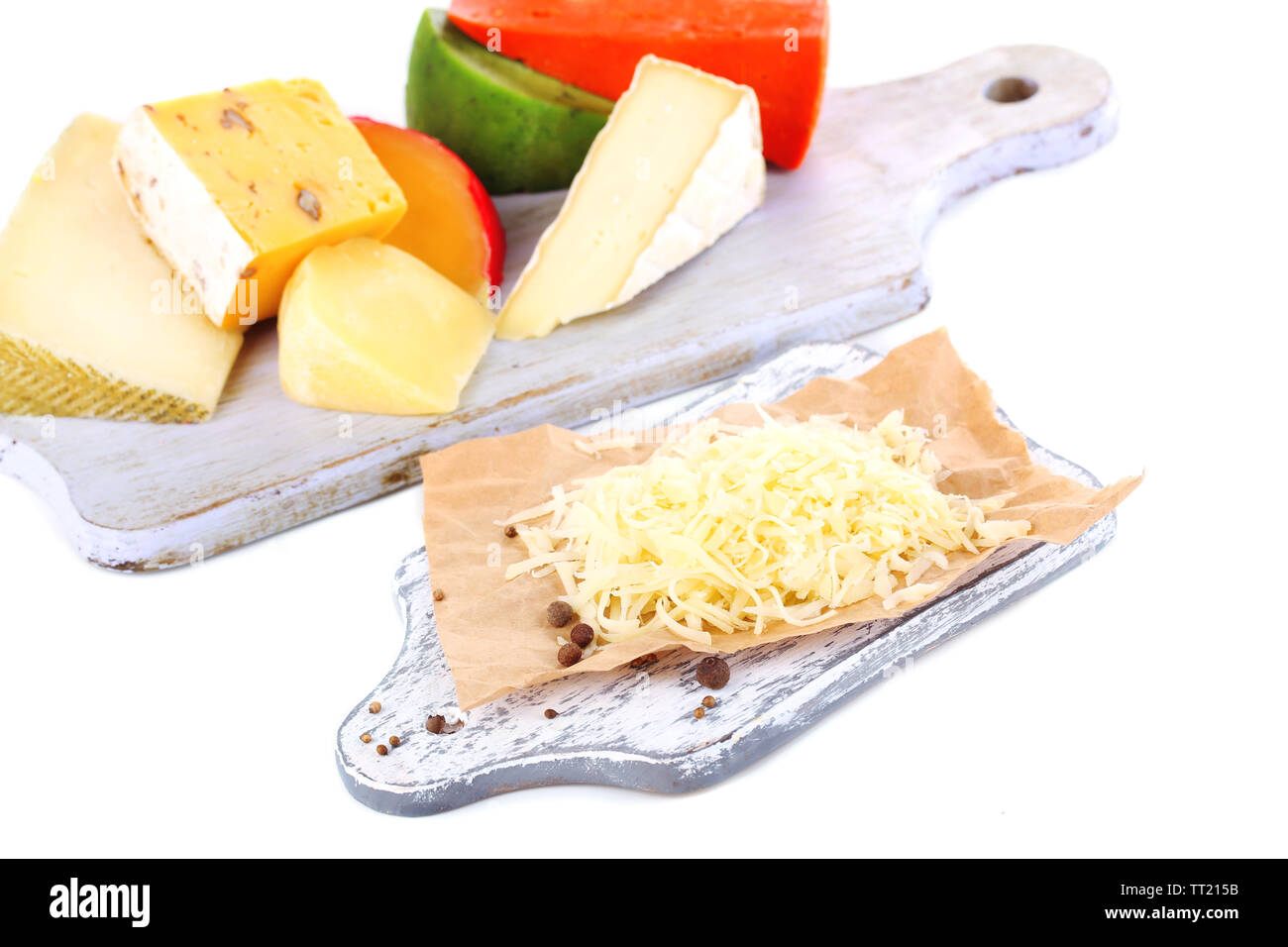 Different Italian cheese on wooden board, isolated on white Stock Photo ...