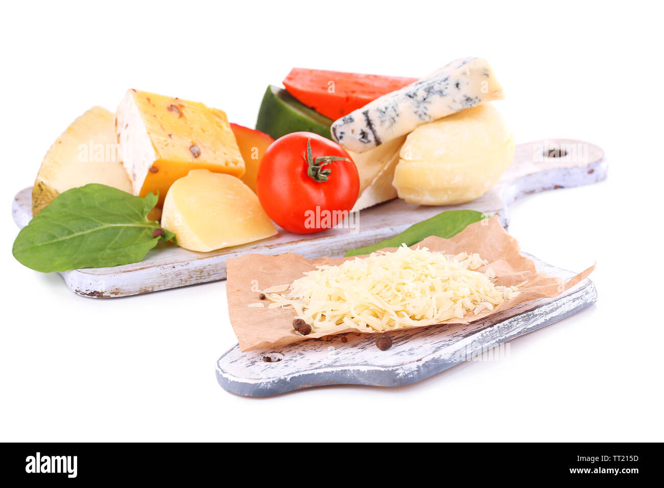 Different Italian cheese on wooden board, isolated on white Stock Photo ...
