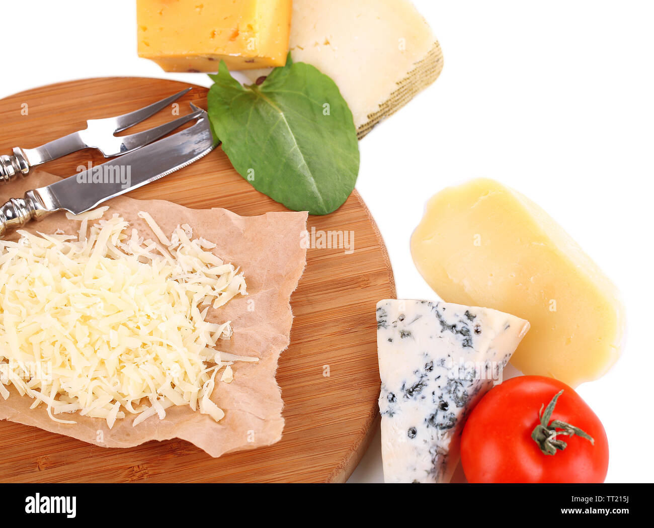 Different Italian cheese on wooden board, isolated on white Stock Photo ...