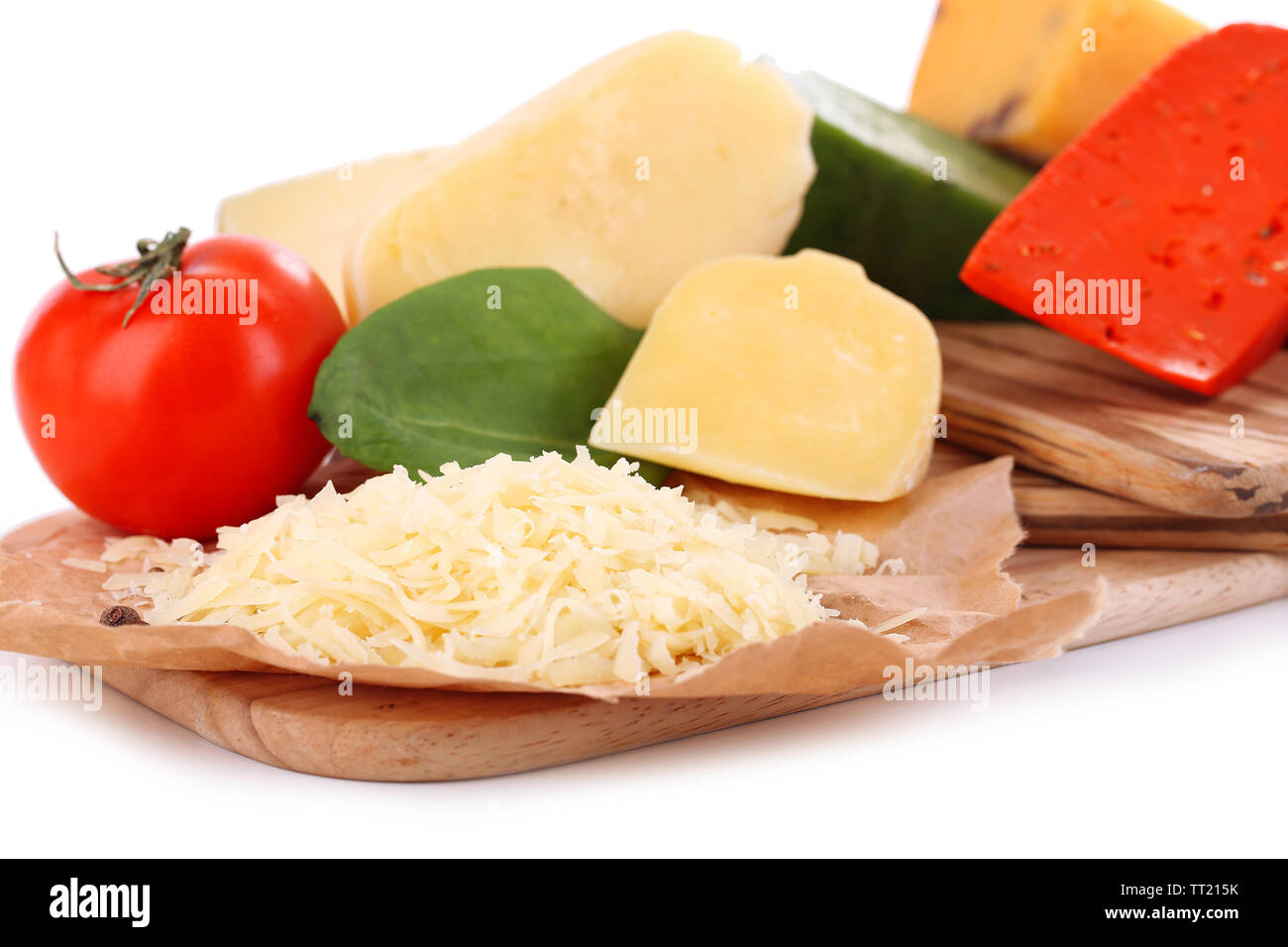 Different Italian cheese on wooden board, isolated on white Stock Photo ...