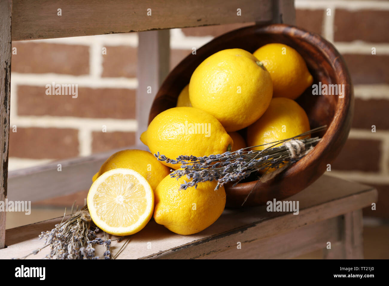 Still life with fresh lemons and lavender Stock Photo - Alamy