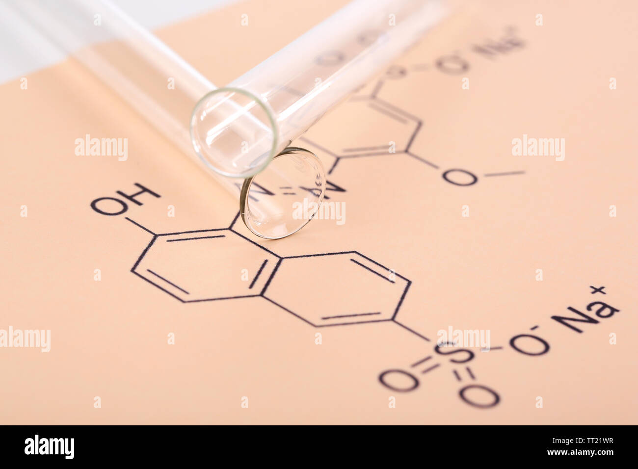 Test tube and reaction formula, close-up Stock Photo - Alamy