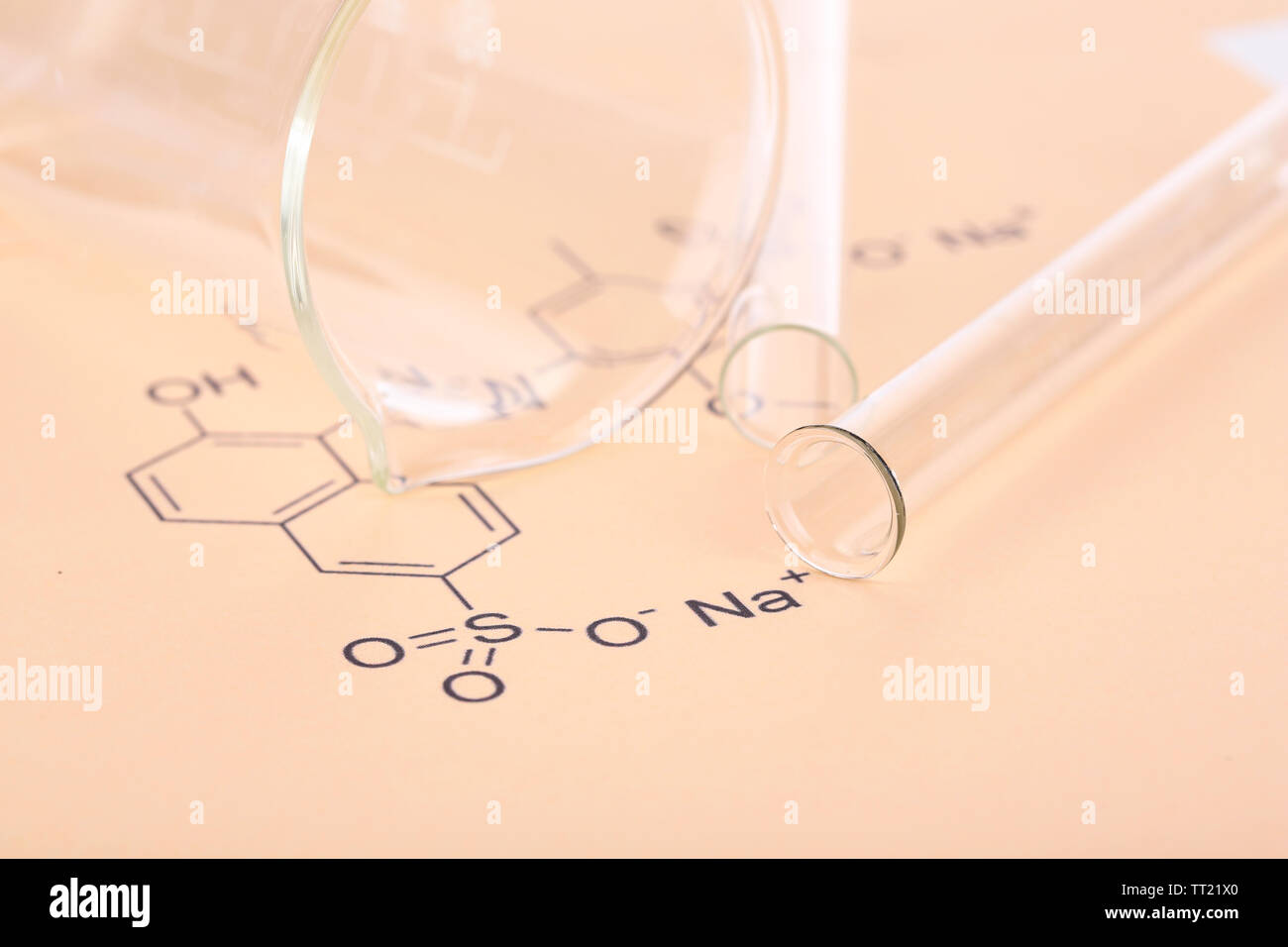Test tubes and reaction formula, close-up Stock Photo - Alamy