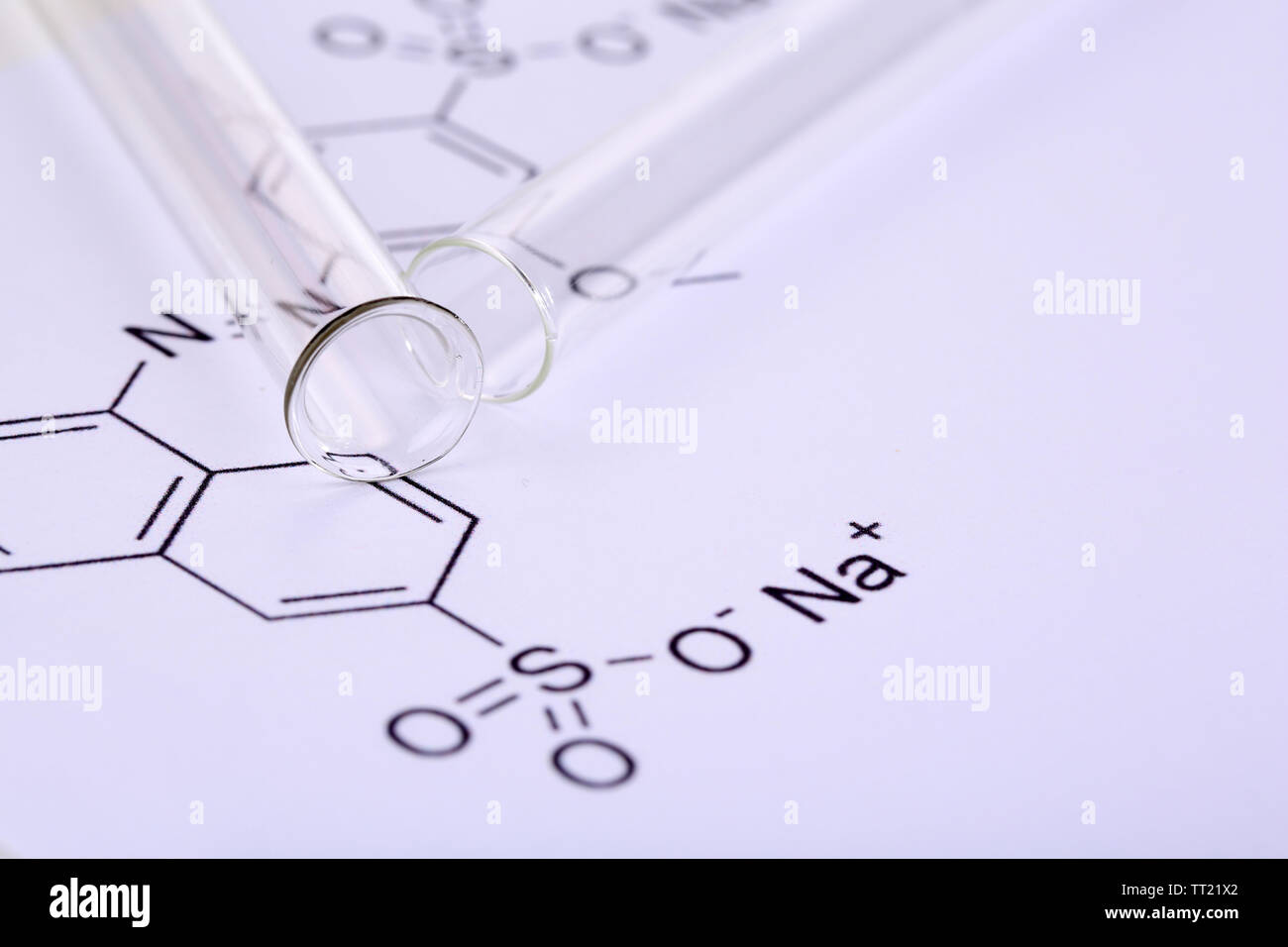 Test tubes and reaction formula, close-up Stock Photo - Alamy