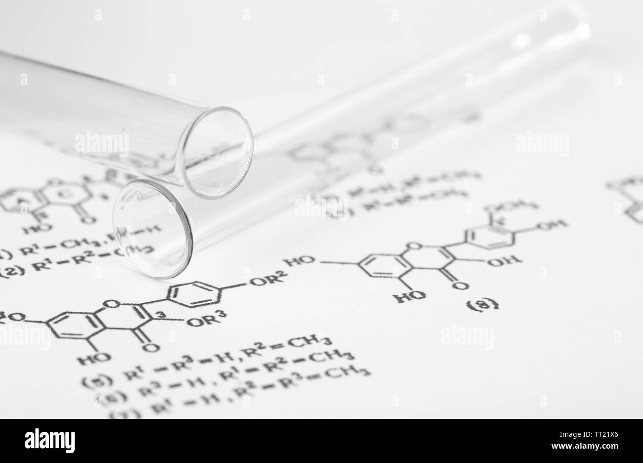 Test tubes and reaction formula, close-up Stock Photo - Alamy