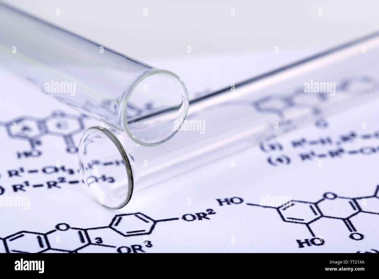 Test tubes and reaction formula, close-up Stock Photo - Alamy