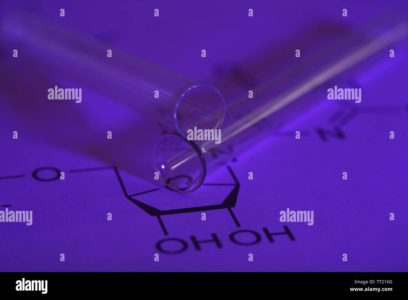 Test tube and reaction formula, close-up Stock Photo - Alamy