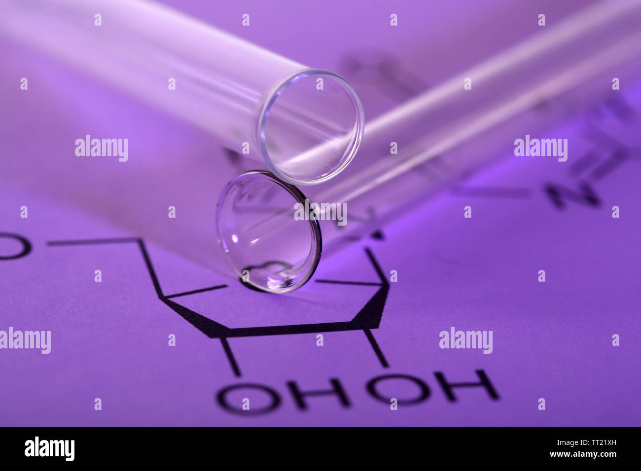 Test tube and reaction formula, close-up Stock Photo - Alamy