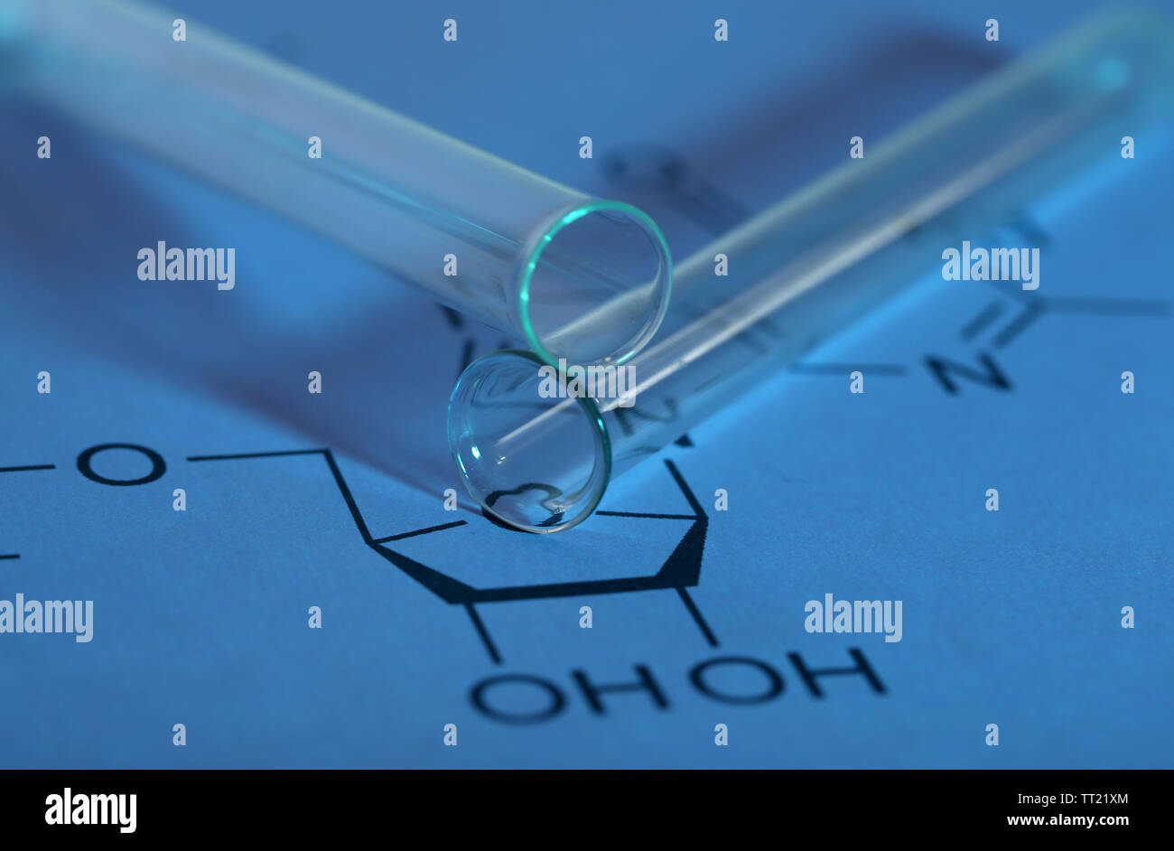 Test tubes and reaction formula, close-up Stock Photo - Alamy
