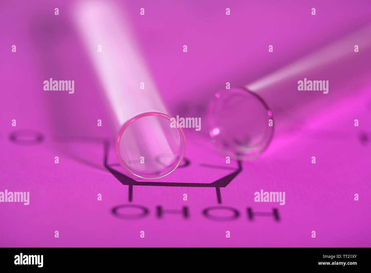 Test tubes and reaction formula, close-up Stock Photo - Alamy