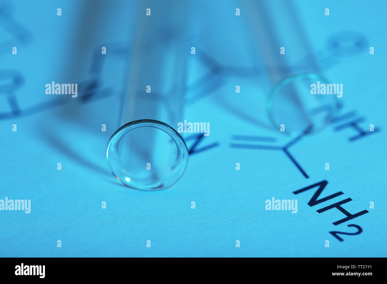 Test tubes and reaction formula, close-up Stock Photo - Alamy