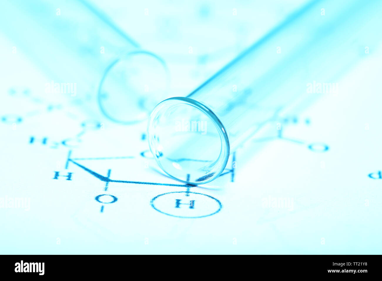 Test tubes and reaction formula, close-up Stock Photo - Alamy
